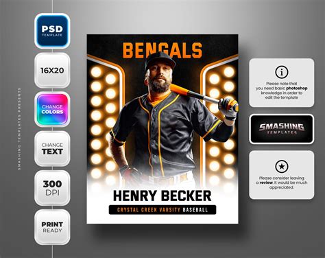 Photoshop Poster Template For All Sports Fully Editable 16x20