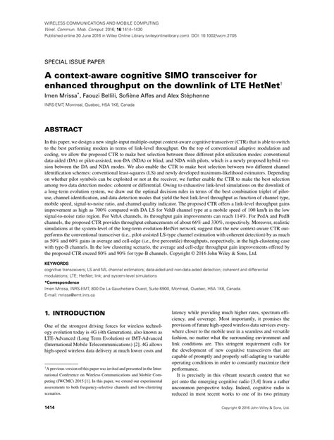 Pdf A Context Aware Cognitive Simo Transceiver For Enhanced Throughput On The Downlink Of Lte