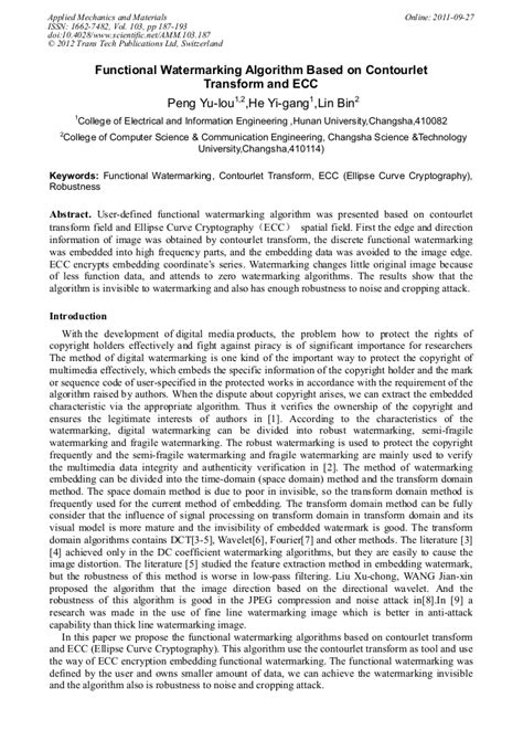 Functional Watermarking Algorithm Based On Contourlet Transform And Ecc Scientificnet