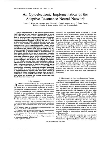 Pdf Optoelectronic Implementation Of The Adaptive Resonance Neural