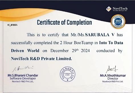 Datascience Dataanalytics Novitech Carrerdevelopment December2024 Sarubala V