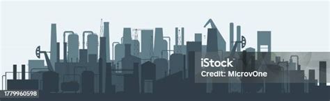 공장 실루엣 풍경입니다 제조 석유 및 가스 추출 및 저장 산업 건물 현대 제조 단지 괜찮은 벡터 파노라마 개념에 대한 스톡 벡터 아트 및 기타 이미지 Istock