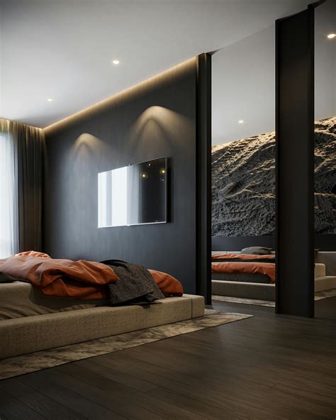 실내 가구 가정 영감 거주 공간 건축 깨끗한 라인 단순한 도시의 디자인 럭셔리 맞춤형 가구 매끄러운 미니멀리스트 방 부드러운 빛 색조 수면