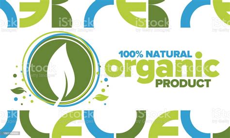 유기농 제품 100 자연스럽고 신선합니다 프리미엄 바이오 품질 음식 또는 화장품 템플릿입니다 녹색 잎 친환경 라이프스타일 폐기물 제로 배너 디자인 벡터 그림 0명에 대한