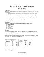MET Unit Quiz Dunthyon Schroeder Docx MET Hydraulics And Dynamics Unit Quiz