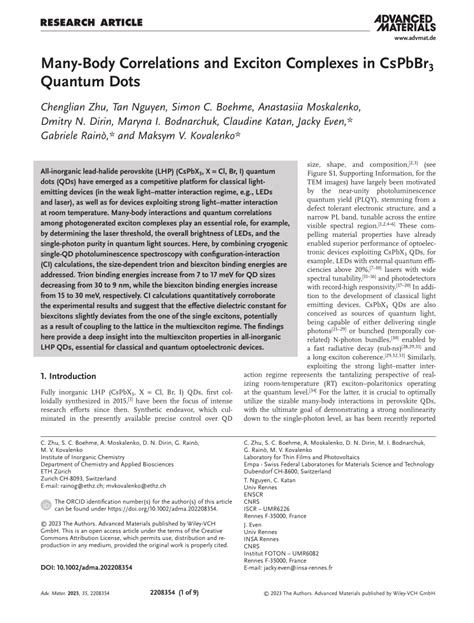 Pdf Many‐body Correlations And Exciton Complexes In Cspbbr3 Quantum Dots