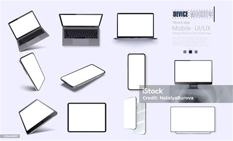 벡터 최소 3d 등각 투영 그림 세트 장치입니다 스마트 폰 노트북 태블릿 Tv 관점보기 측면 및 상단 뷰입니다 모형 일반