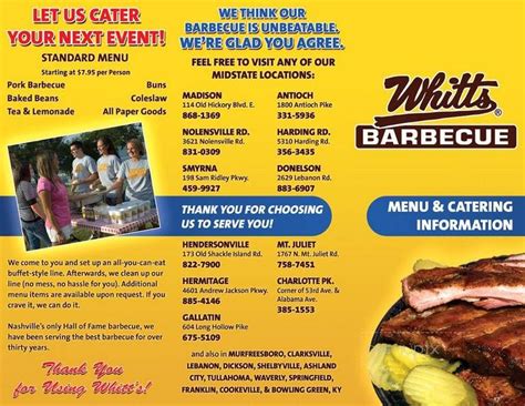Menu Of Whitts Barbecue In Mount Juliet Tn 37122