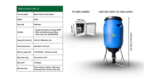 Máy Cho Tôm ăn Atom Model Cơ Bản Nguồn Cấp 110~230vac Ao Nuôi 600 đến 1600 Mét Vuông