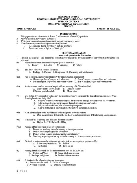Physics Form One Pdf Force Mass