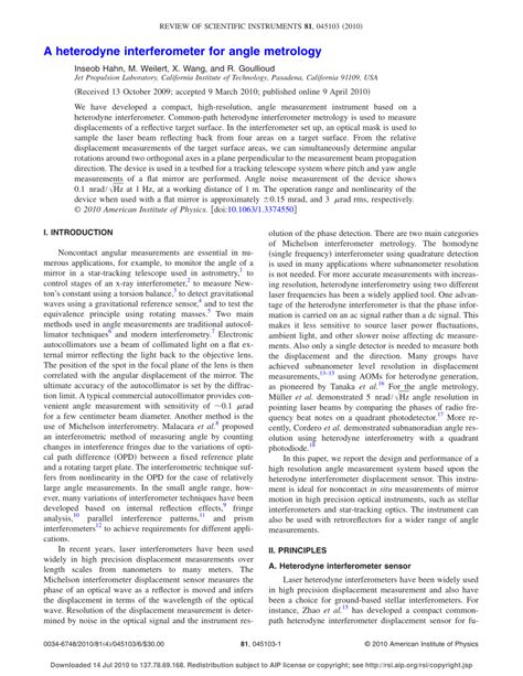Pdf A Heterodyne Interferometer For Angle Metrology