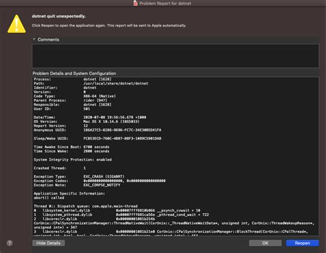 C Dotnet Quit Unexpectedly Rider On Mac Aspnet Core 3 Stack Overflow