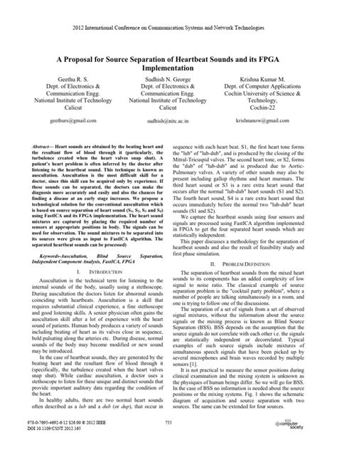 A Proposal For Source Separation Of Heartbeat Sounds And Its Fpga Pdf