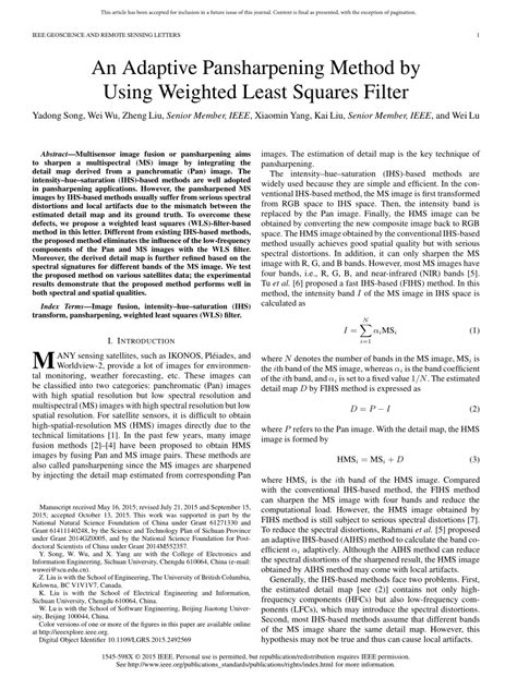 Pdf An Adaptive Pansharpening Method By Using Weighted Least Squares