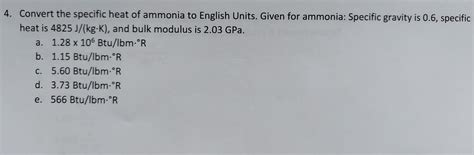 Solved Convert The Specific Heat Of Ammonia To English