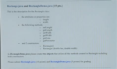 solved rectange java and rectangledemo java [15 pts ] this