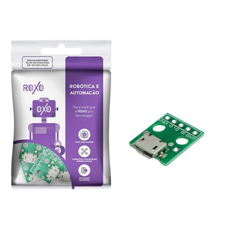 5x módulo conector micro usb fêmea dip protoboard roxo mixtou
