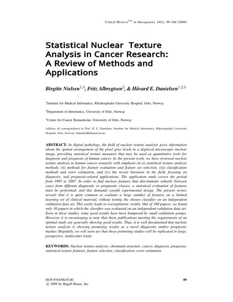 Pdf A Review Of Statistical Nuclear Texture Analysis In Cancer Research