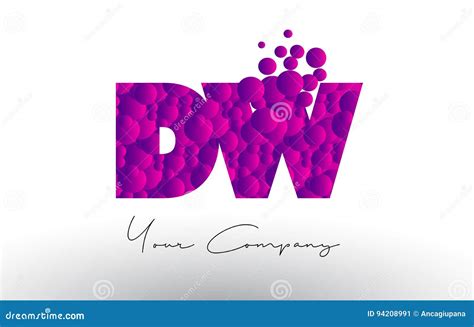 Dw D W Dots Letter Logo With Purple Bubbles Texture Stock Vector