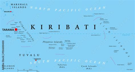 Kiribati Political Map With Capital Tarawa Republic And Island Nation In Central Pacific Ocean