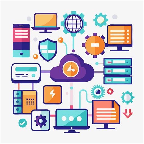 Iconos De Tecnología Conectada Teléfonos Portátiles Servidores De Computadoras Escudo De Nube