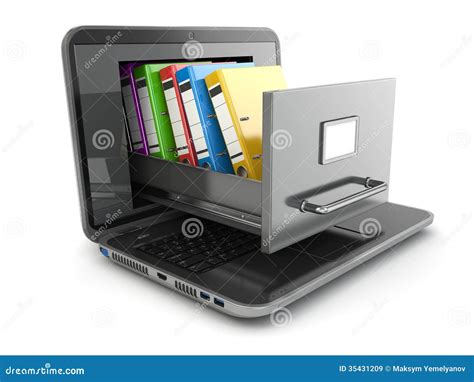 Data Storage Laptop And File Cabinet With Ring Binders Stock Illustration Illustration Of