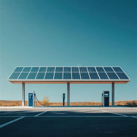 Innovative Solar Powered Ev Charging Station Showcases Minimal Design Under Clear Sunny Sky