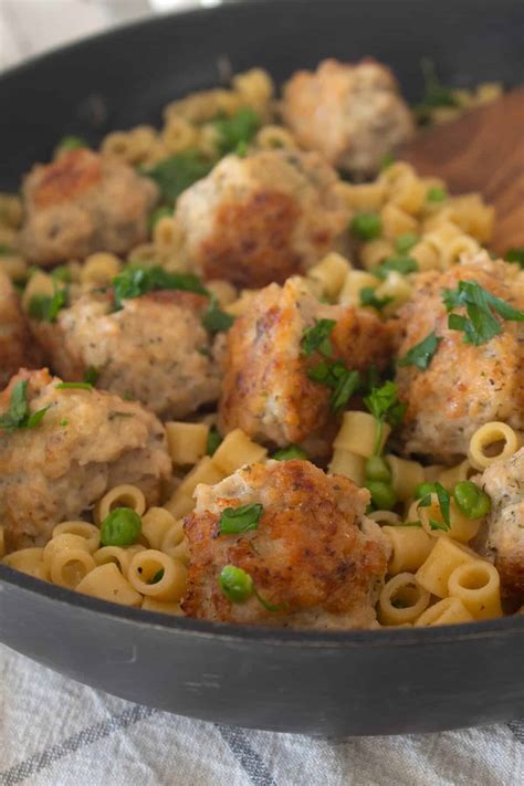 Garlic Herb Ditalini Skillet With Meatballs And Peas One Pan Meal
