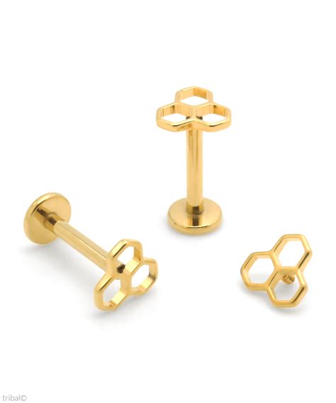 Piercing Labret Favo De Mel Dourado Tribal Piercings