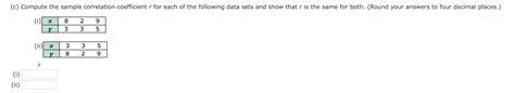 solved c compute the sample correlation coefficient r for