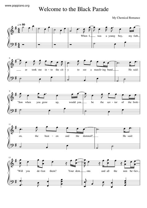 Welcome To The Black Parade Sheet Music Free Txfpo