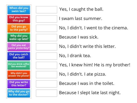 match the question with the correct answer match up