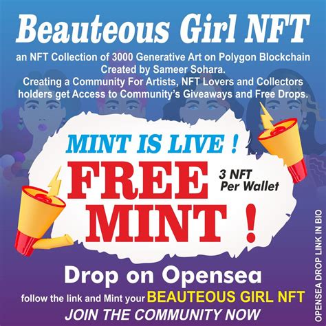 Free Mint Is Live On Opensea 3 Nfts Per Wallet Beauteous Girl An Nft