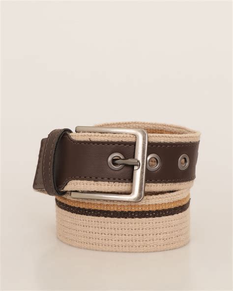 Cinto Masculino Casual Lona Com Fivela Listrado Bege