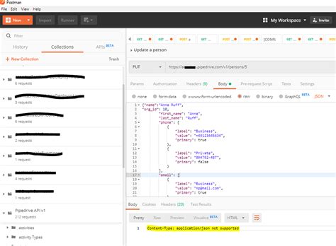 Content Type Applicationjson Not Supported Api Pipedrive