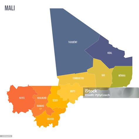 Mali Political Map Of Administrative Divisions Stock Illustration