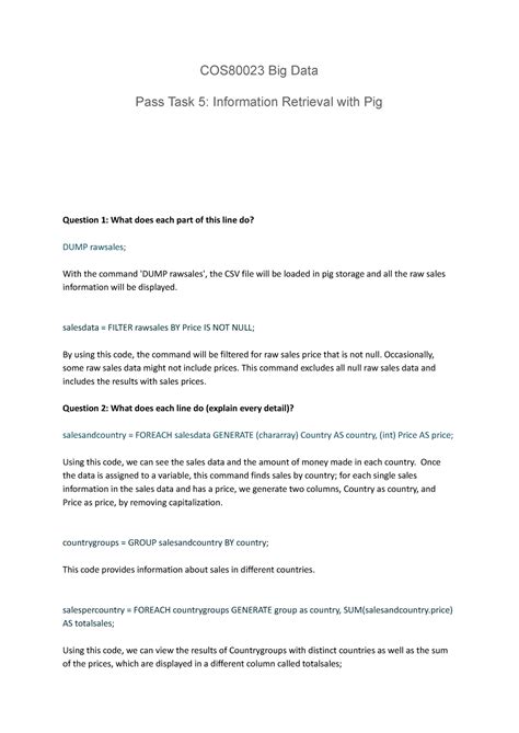 Pass Task 5 Task 5 Cos80023 Big Data Pass Task 5 Information