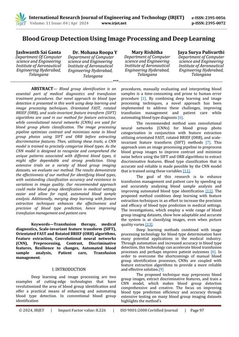 Blood Group Detection Using Image Processing And Deep Learning By Irjet