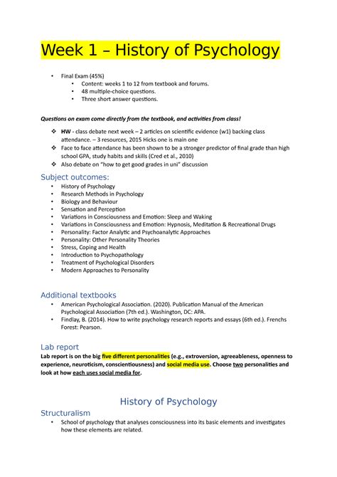 week 1 content history of psych week 1 history of psychology