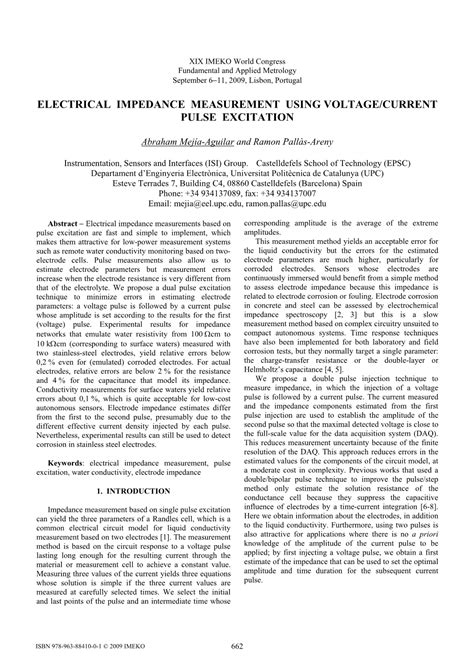Electrical Impedance Measurement Using Voltagecurrent Pulse Excitation Docslib