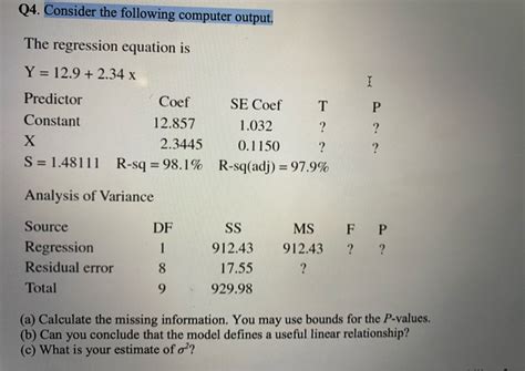 Solved Q4 Consider The Following Computer Output The