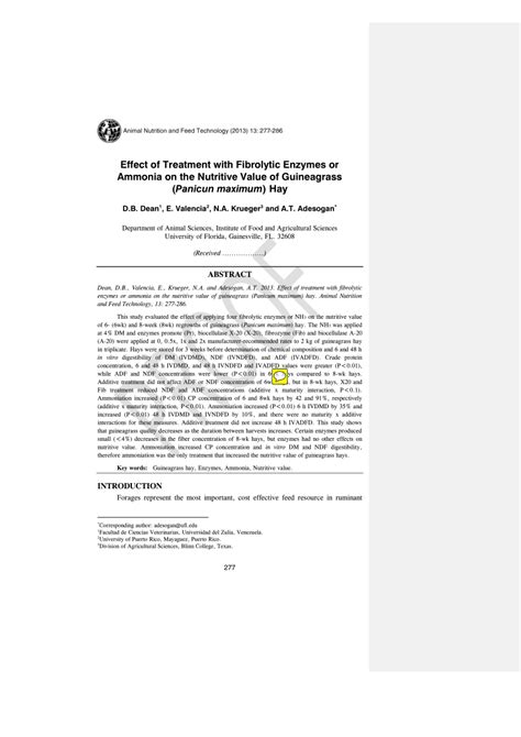 Pdf Effect Of Treatment With Fibrolytic Enzymes Or Ammonia On The Nutritive Value Of