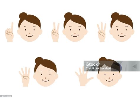 손 표지판으로 숫자 1에서 5까지 를 표현하는 여성의 일러스트 레이션 세트 2에 대한 스톡 벡터 아트 및 기타 이미지 2 3 4 Istock