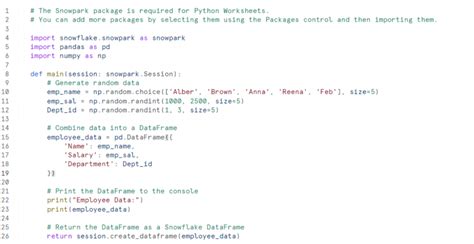 how can we create a snowflake python worksheet factspan