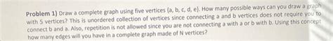 Solved Problem Draw A Complete Graph Using Five Vertices Chegg