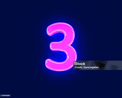 빛나는 네온 빛 반사 글꼴 기호의 어두운 3d 그림에 고립 된 숫자 3 0명에 대한 스톡 사진 및 기타 이미지 0명 3차원 형태 개념 Istock