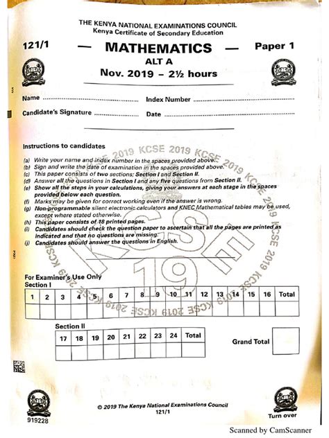 mathematics p1 kcse 2019 pdf