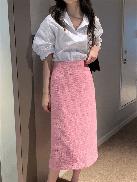 말롱 트위드 H라인 트임 슬릿 미디 롱 스커트 4color 나이브실루엣