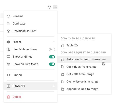 rows api reference rows