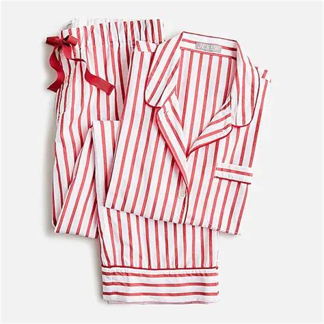 Long Sleeve Cotton Poplin Pajama Set In Red Stripe Striped Floral